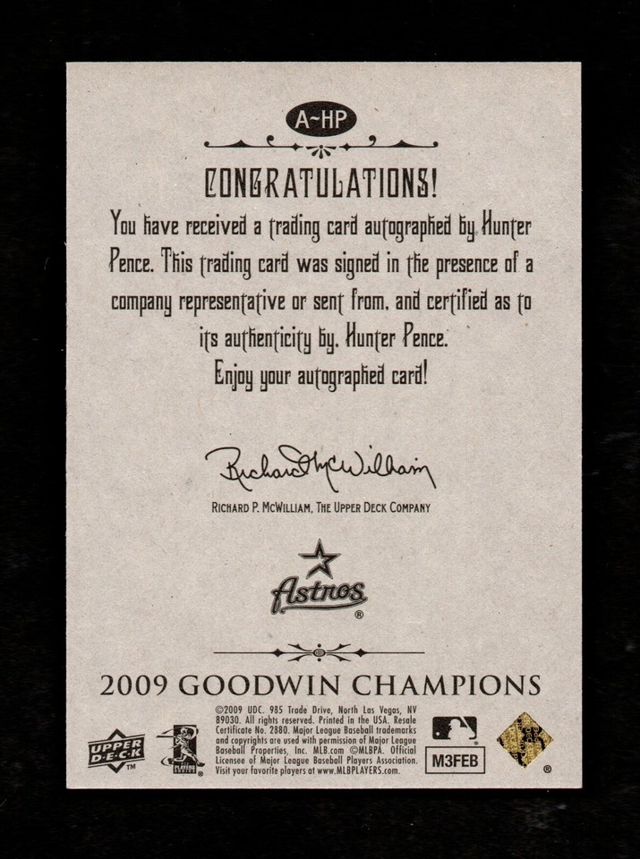 2009 Goodwin Champions Autograph Hunter Pence Houston Astros | eBay