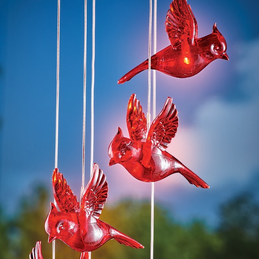 Solar LED Sparkling Red Cardinals Wind Chime Hanging Outdoor Garden ...