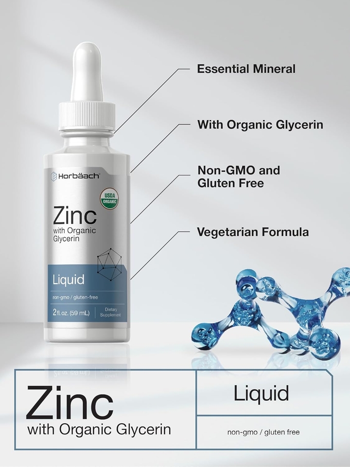 Horbäach Zinc Liquid Drops Supplement with Organic Glycerin, Non-Gmo ...