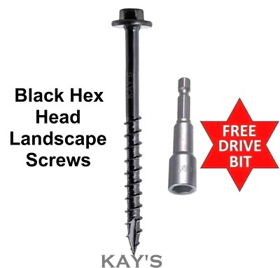 BLACK 100mm HEX HEAD LANDSCAPE SCREWS SLEEPER DECKING TIMBERFIX + FREE ...