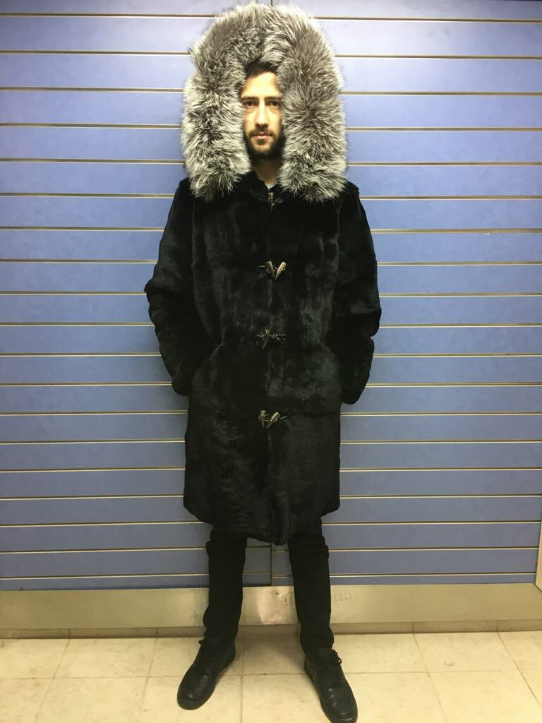 Luxury Full Skin Black Rex Fur Mens Coat Real Fur Skin To Skin Black ...