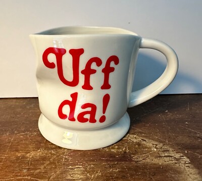 COFFEE MUG “UFF DA!” BERGQUIST IMPORTS USA WHITE UNIQUE SQUISHED LOOK ...