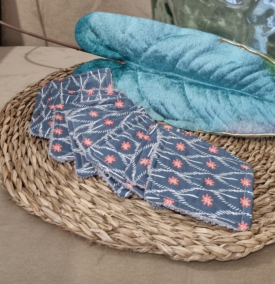 lot 8 cotons démaquillant lavable et reutilisable coton bio bleu avec fleur... | eBay