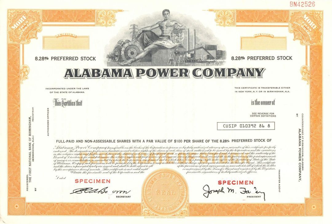 Alabama Power Co. - Specimen Stock Certificate - Specimen Stocks ...