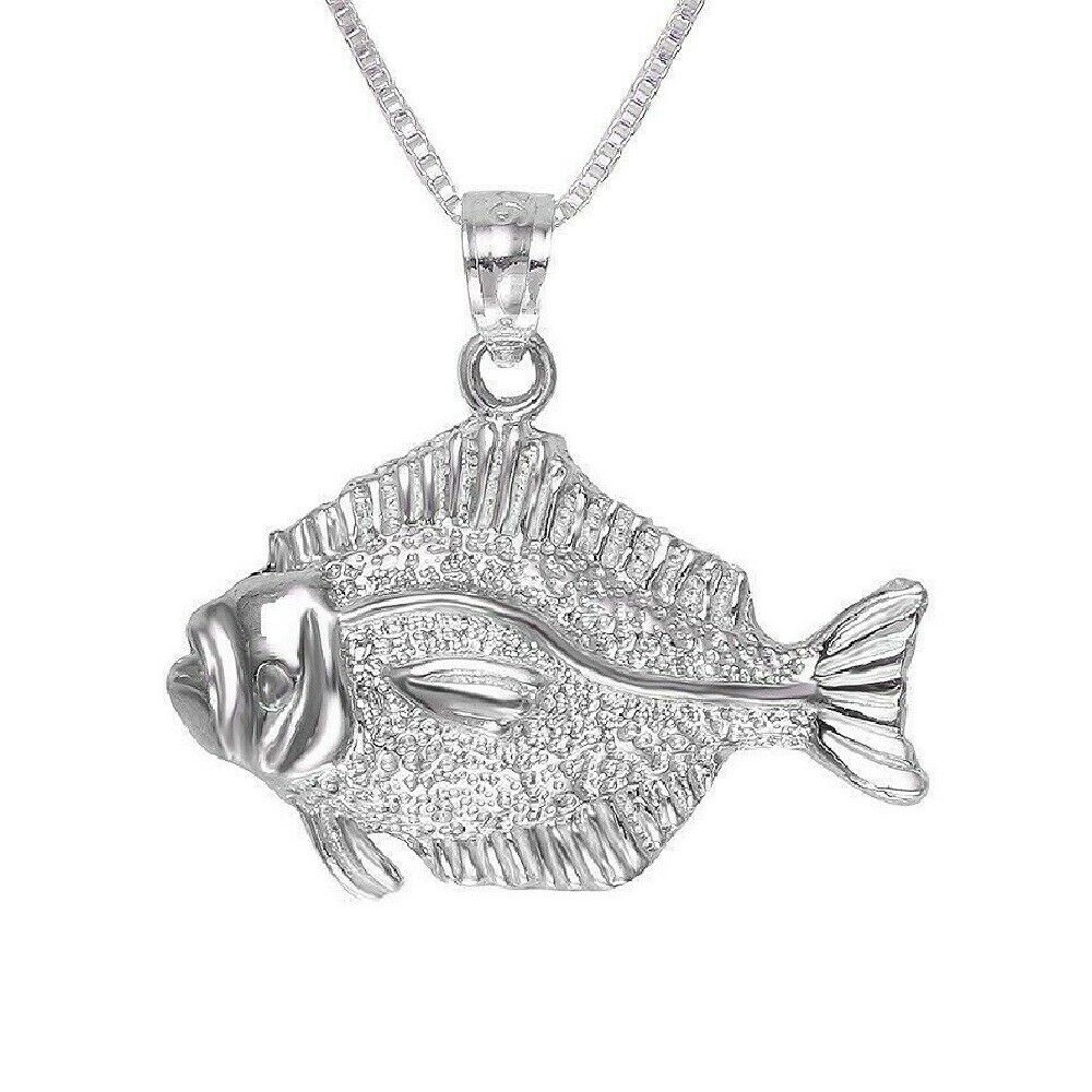 Sterling Silver HALIBUT Fish Pendant / Charm, Made in USA, Italian Box ...