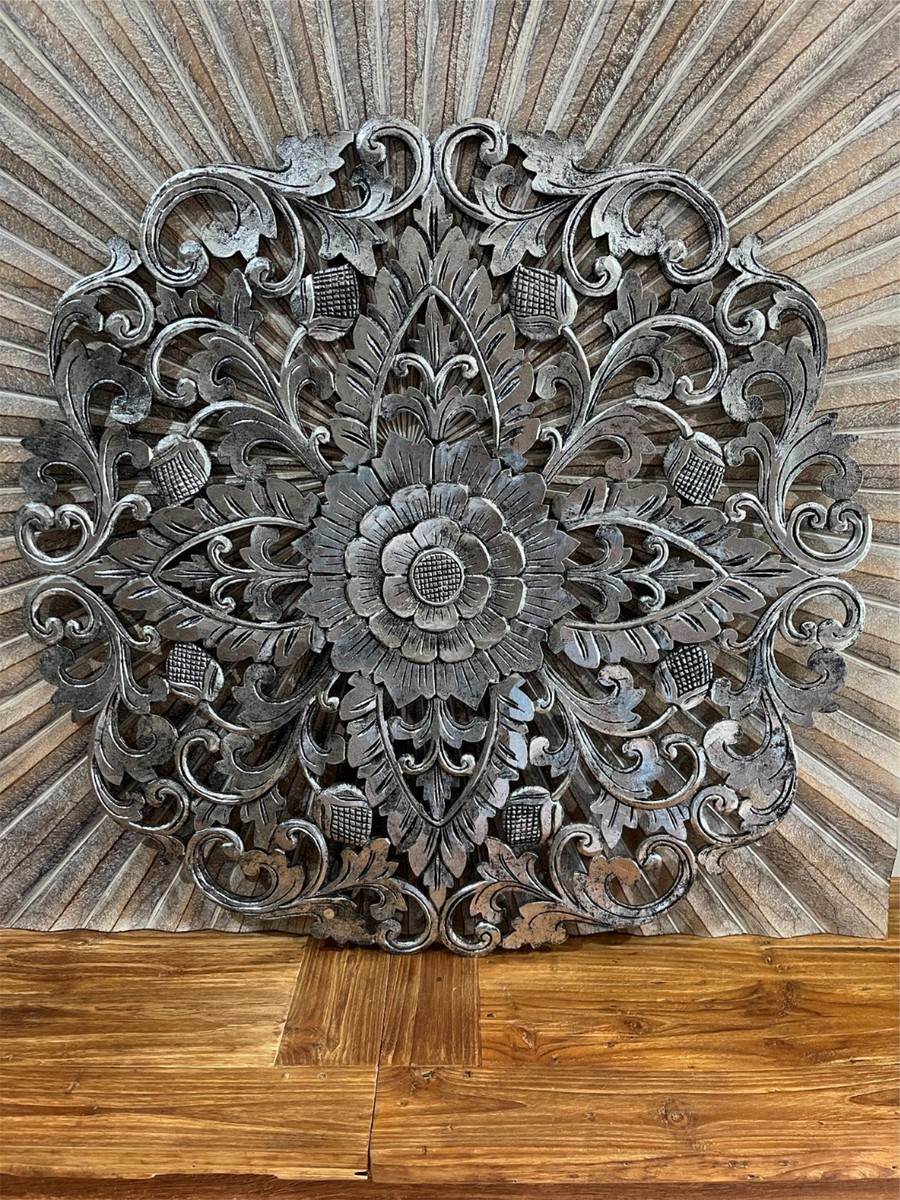 Balinese Wall Art Hand Carved Floral Wood Wall Relief From Indonesia