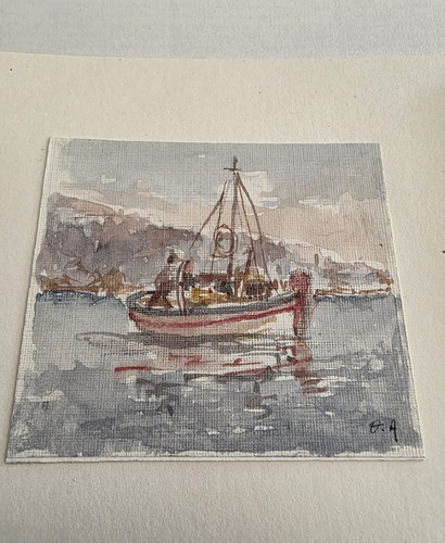 THEMOS AVGERINOS LOT OF 2 MINIATURE GREEK WATERCOLOR SEASCAPE PAINTINGS ...