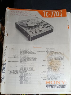 Sony TC-770-2 TC-770-4 Service Manual Reel To Reel Original | eBay