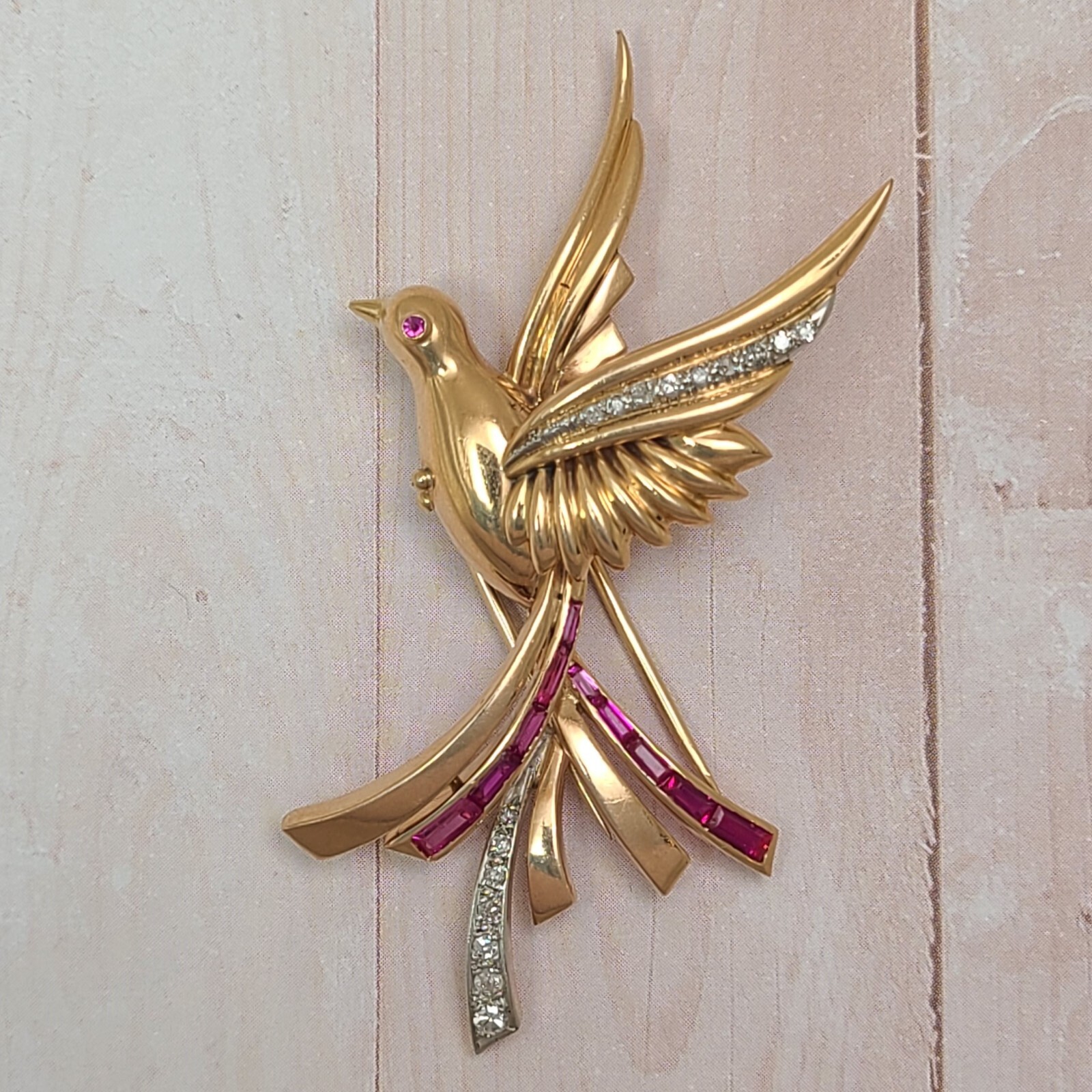 NICE BIG PIGEON BIRD BROOCH 12.8gr 18K ROSE GOLD DIAM… - Gem