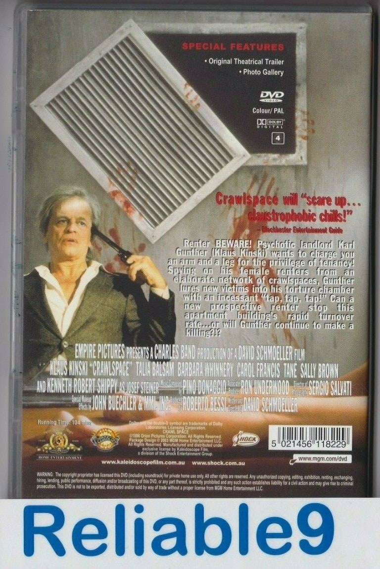 Klaus Kinski - Crawl space DVD+Special features Region4- 1986/2003 MGM ...