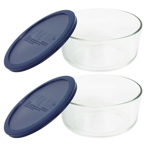 Pyrex 7201 Glass Food Storage Bowl w/ 7201-PC Dark Blue Lid Cover (2 ...
