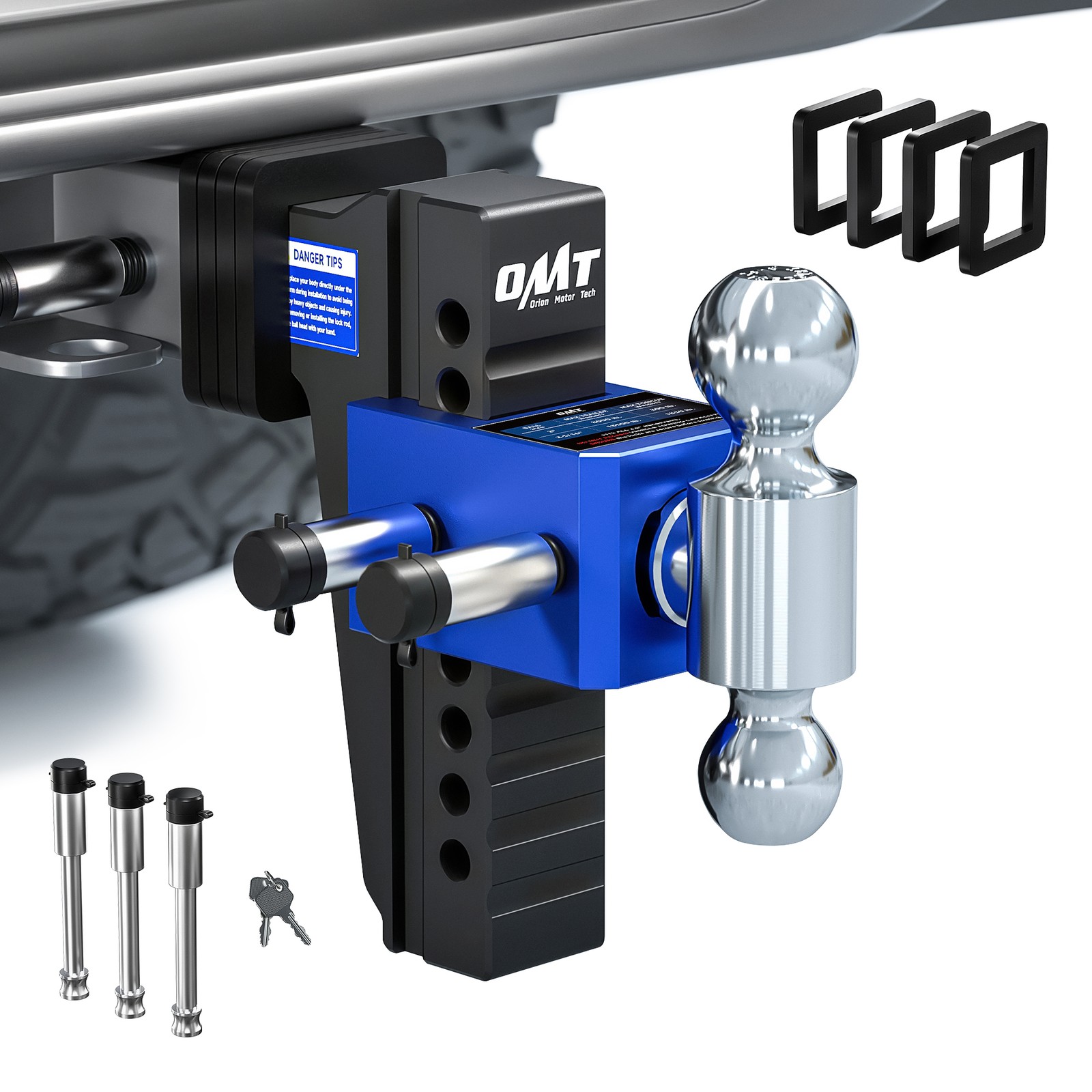 OMT Adjustable Trailer Hitch 2.5" Receiver 8" Drop Hitch Dual-Ball ...