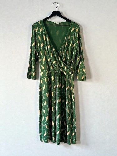 Boden Green Abstract Print Faux Wrap Midi Dress US 14L | Long Sleeve | eBay