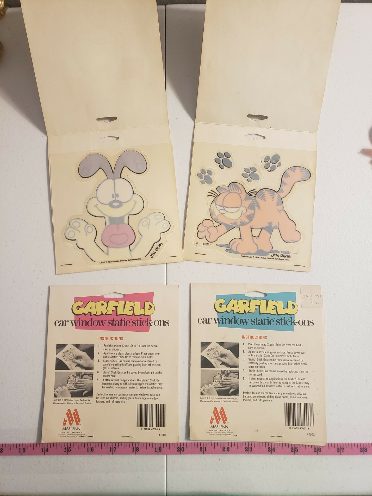Vintage 1978 Garfield Odie Car Window Static Stick-On Decals Set of 4 ...