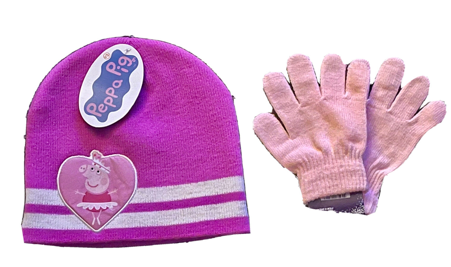 Peppa Pig Toddler Girls Pink Knit Hat Beanie & Gloves NWT | eBay
