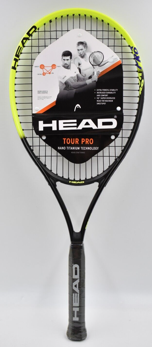 NEW Head Tour Pro Tennis Racquet 4 3/8" Nano Titanium 110” Matte Black ...