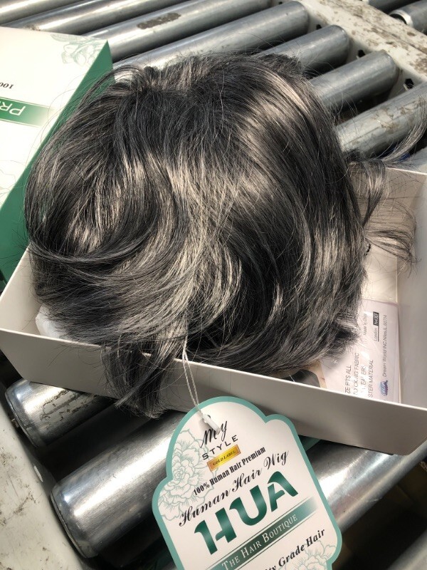 HUA Grey Human Hair Wig, Glueless, 8-inch | eBay