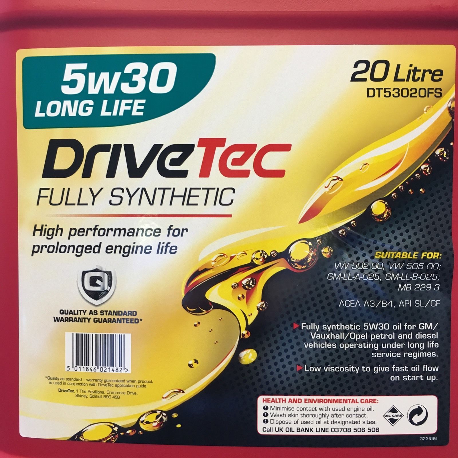 DriveTec 5w30 Fully Synthetic Car Engine Oil 20L Long Life 20ltr | eBay UK