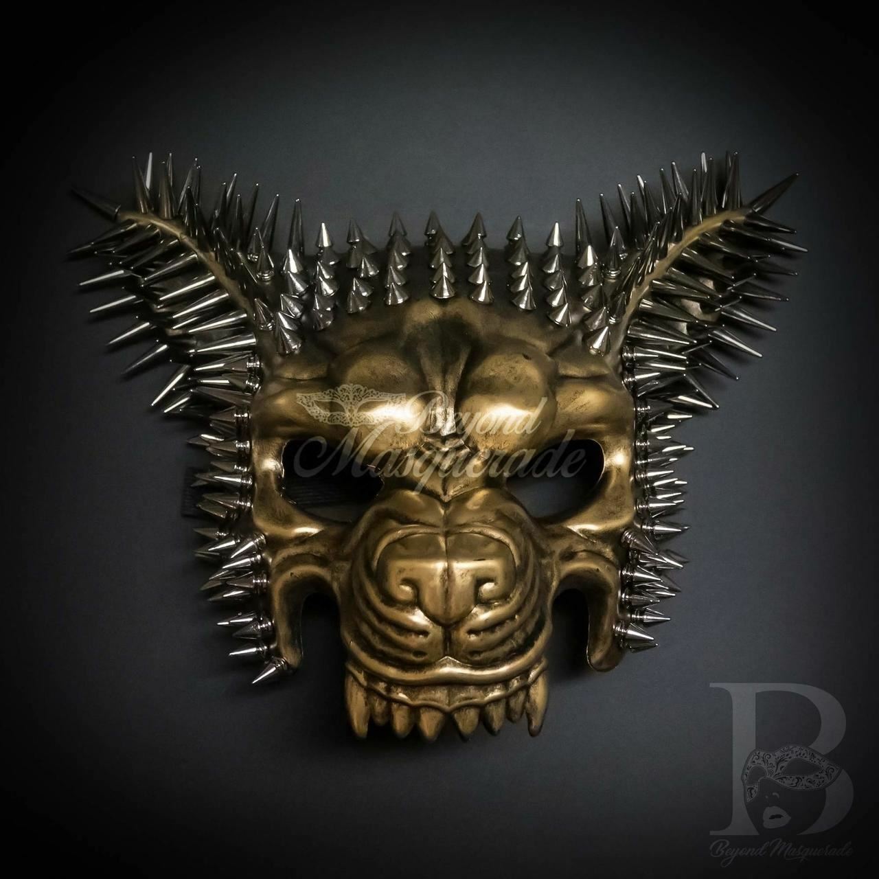 Steampunk Wolf Mask | Beast Animal Masquerade Mask with Spikes Gold ...