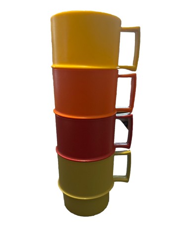 Vintage Tupperware Fall Colors (set of 4) Stackable cups mugs no lids ...