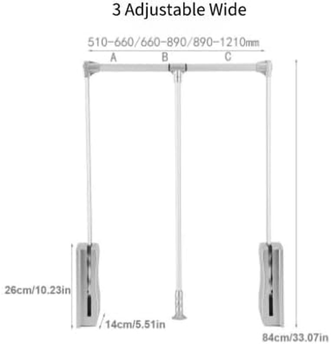Pull down Closet Rod Wardrobe Lift Wide Adjustable 35-48Inch Aluminium ...