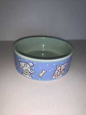 Raining Bones Dog Food Bowl Dish 7" Blue Green Stoneware Ceramic ...