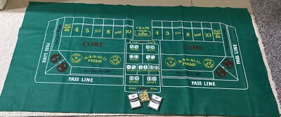 Green Felt Tabletop CRAPS/BLACK JACK Game Mat 70x35 with Cards & Dice ...