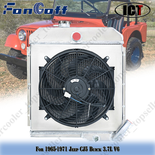 3 Rows Aluminum Radiator+Shroud Fan For Jeep CJ5 Buick 3.7L V6 Engine ...