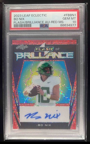 2023 Leaf Bo Nix Flash of Brilliance Auto Red Sparkle /9 Ducks PSA 10 ...