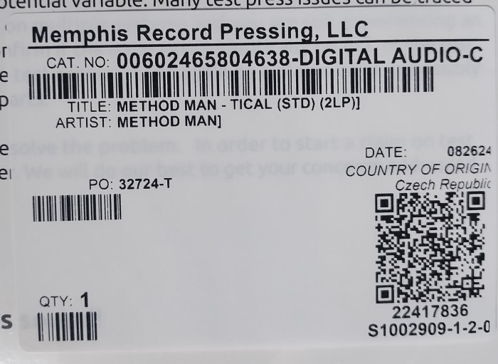 NM Method Man TICAL 2LP ( OFFICIAL VINYL TEST PRESSING ) WU-TANG CLAN ...