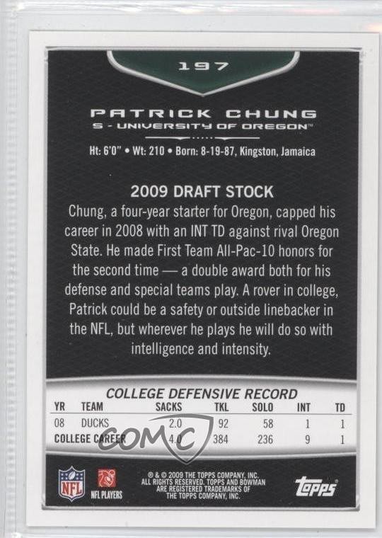 2009 Bowman Draft Picks - Patrick Chung #197 Red (RC) for sale online ...