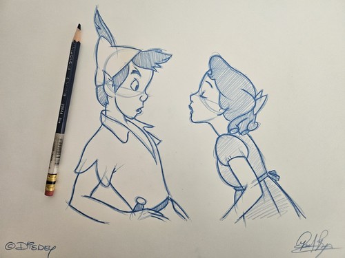 Disney Peter Pan and Wendy character Drawing/Sketch Animation Art ...