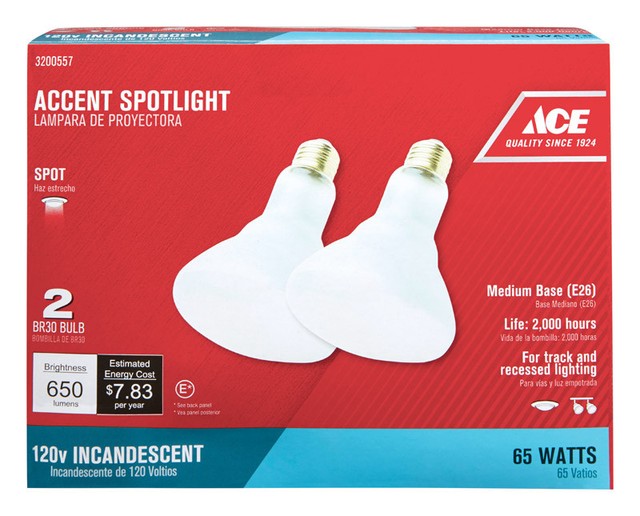 ACE Incandescent Light Bulb 65-watts Spotlight Br30 Medium Base E26 2 ...