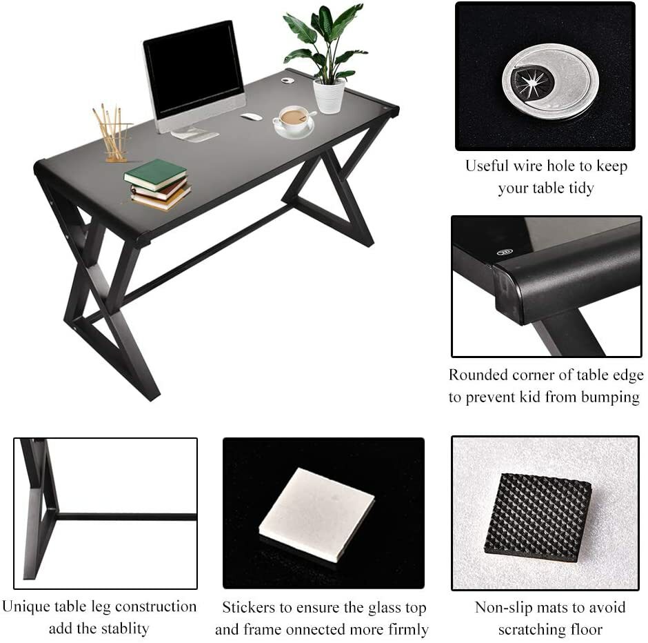 Glass Top Computer Desk Laptop PC Table Home Office Desktop Workstation ...