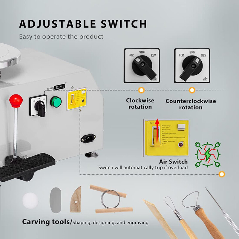 Electric Pottery Wheel Machine Ceramic Clay Craft DIY Art Tools with ...