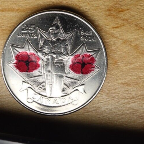 1945-2010 COLORIZED Canada 25 cents QUARTER Rememberance Double Poppy ...