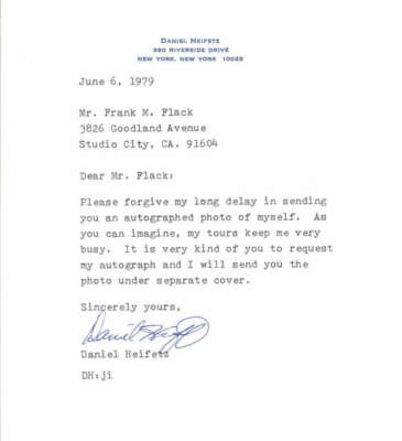 Daniel Heifetz Violinist Signed Typed Letter | eBay