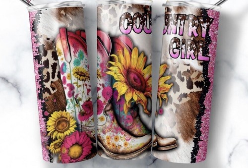 20oz Tumbler, Cow,Western, Cowgirl,Travel Cup,Sunflower, Coffee Cup ...