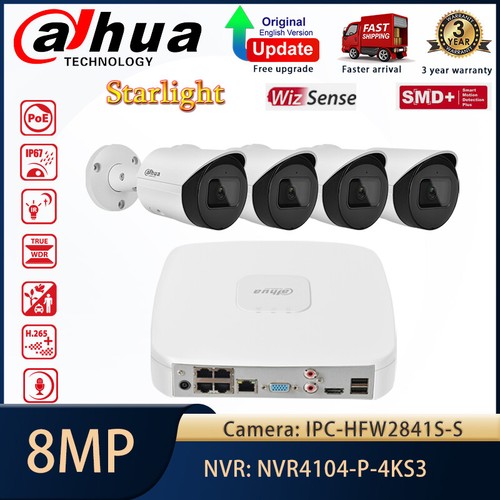 Dahua 4K 4Ch AI NVR CCTV System 8MP IPC-HFW2841S-S IR WizSense IP Camera Mic Lot | eBay