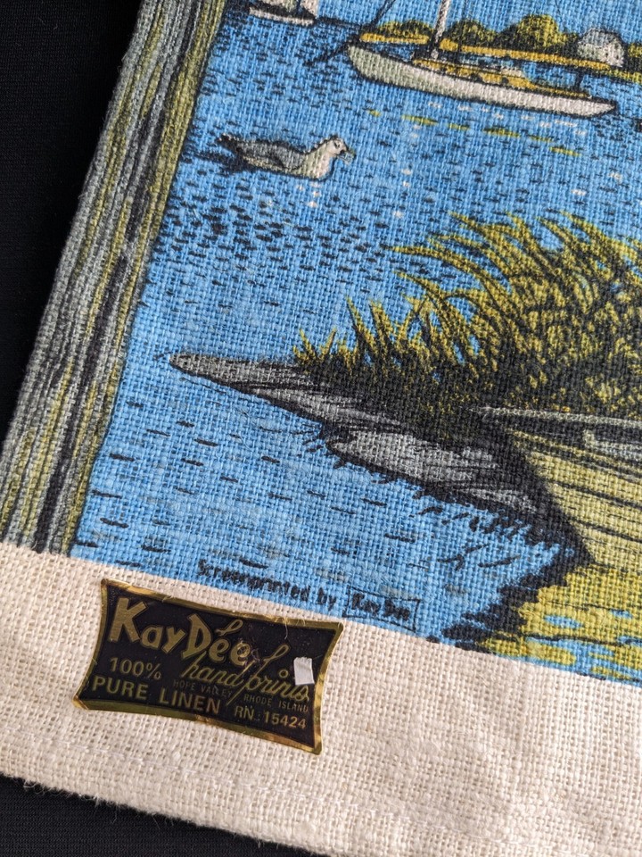 Vtg Kay Dee Handprints Linen Dishtowel & Potholder Set Ocean Birds ...