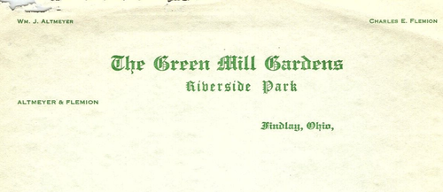VINTAGE FINDLAY OHIO THE GREEN MILL GARDENS RIVERSIDE PARK LETTERHEAD ...