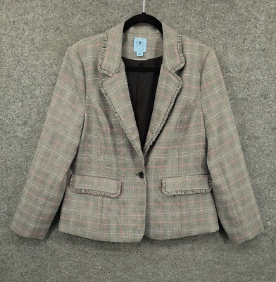 CeCe Blazer Womens 12 Ruffle Notch Collar Lined Single Breasted Black ...