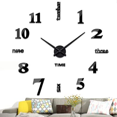 Large DIY Wall Clock Modern 3D Wall Clock with Mirror Numbers Stickers ...