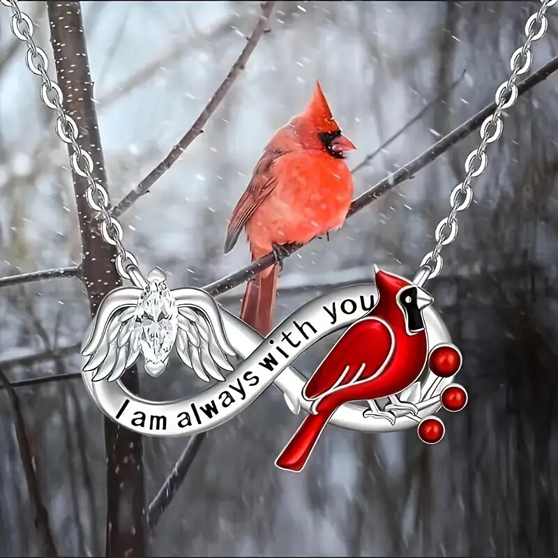 Cardinal Red Bird Engraved Infinity Symbol Pendant Necklace I am always ...