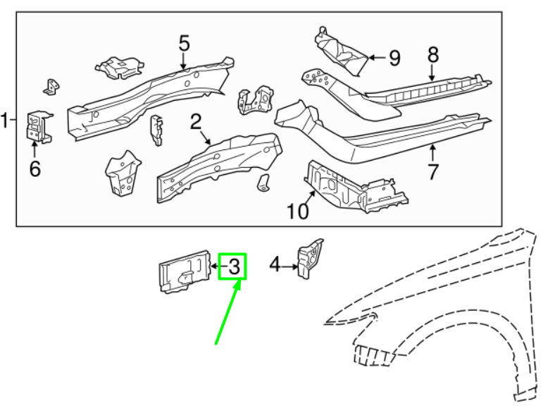 LEXUS ES XV60 Front Right Fender Rail Extension 5710706011 NEW GENUINE ...