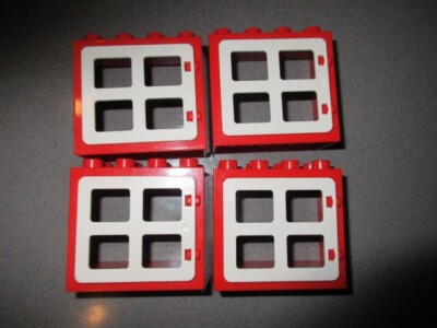 Lego-DUPLO-4 Window & Doors-Red-White Inserts-Lot d31 | eBay