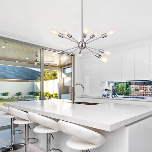 Modern Chandelier LED Pendant Light Fixture Ceiling Hanging Lamp Silver ...