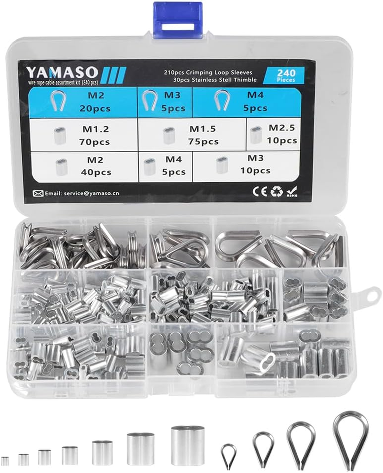 240PCS Stainless Steel Wire Rope Cable Thimbles Aluminum Crimping Loop ...