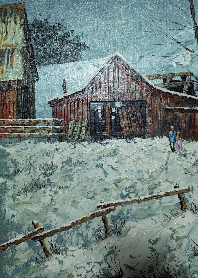 David Crespi (1928-1992) Vintage Oil On Canvas " Winter Farm" Landscape ...