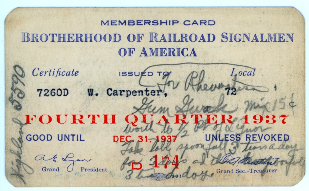 Dec. 31, 1937 Brotherhood of Railroad Signalmen of America Union ...